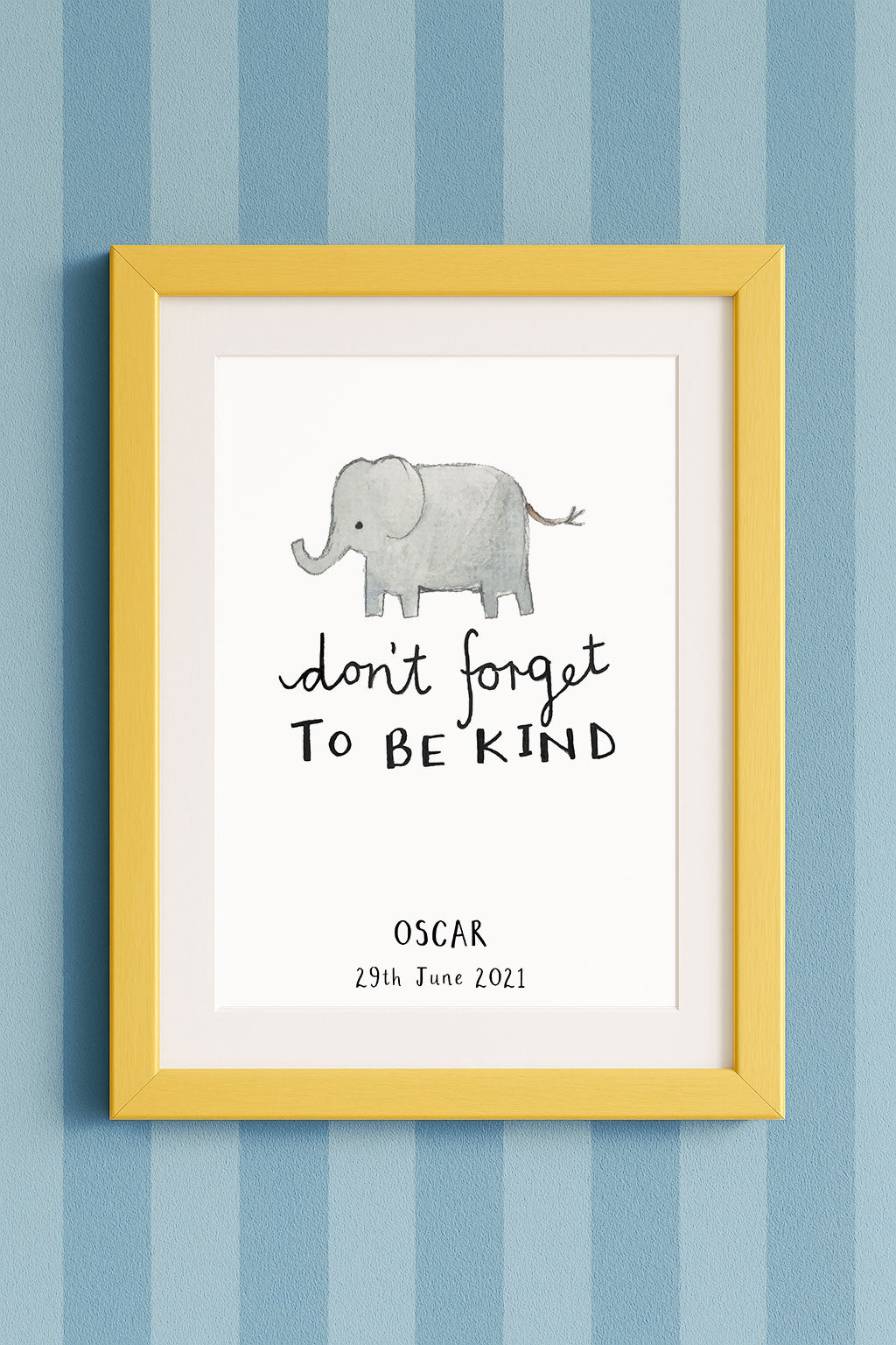 Personalised 'Be Kind' Elephant Wall Art Print – Ruby and Rafe
